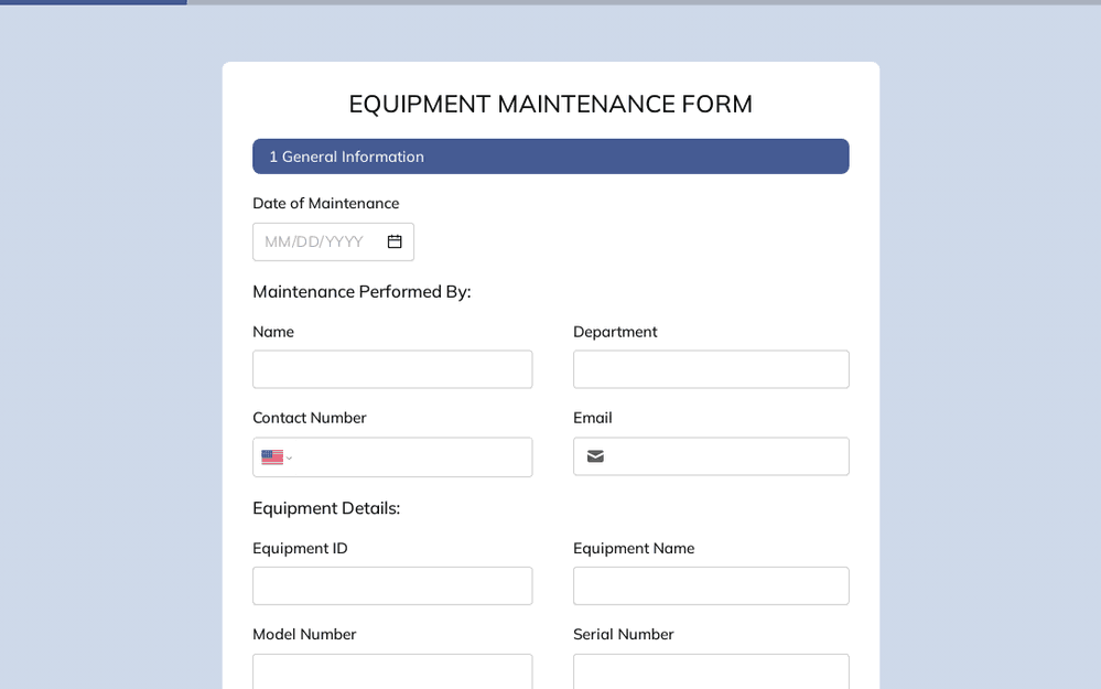 Equipment Maintenance Form Template