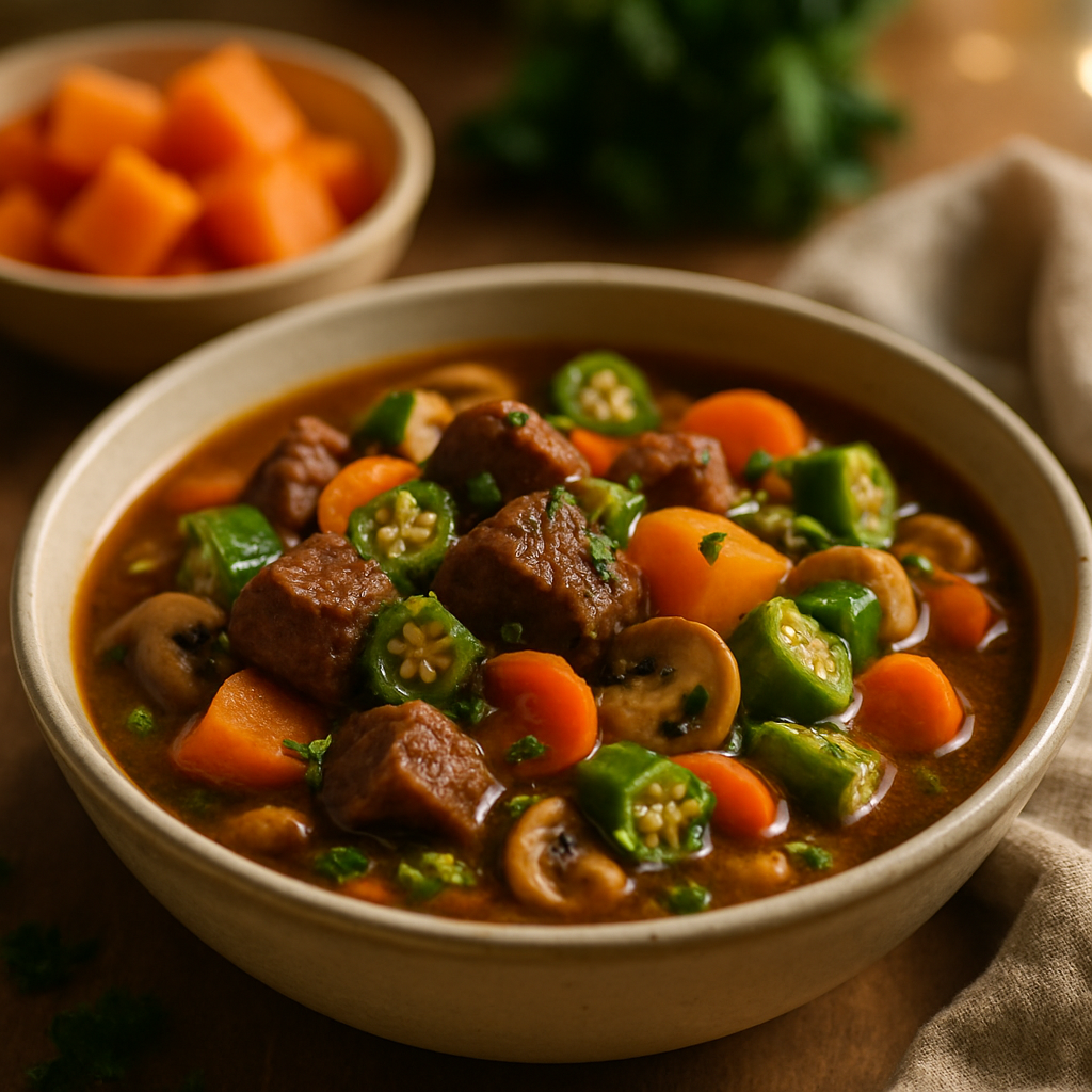 Tropical Haitian Beef Stew with Okra | DishGen Recipe