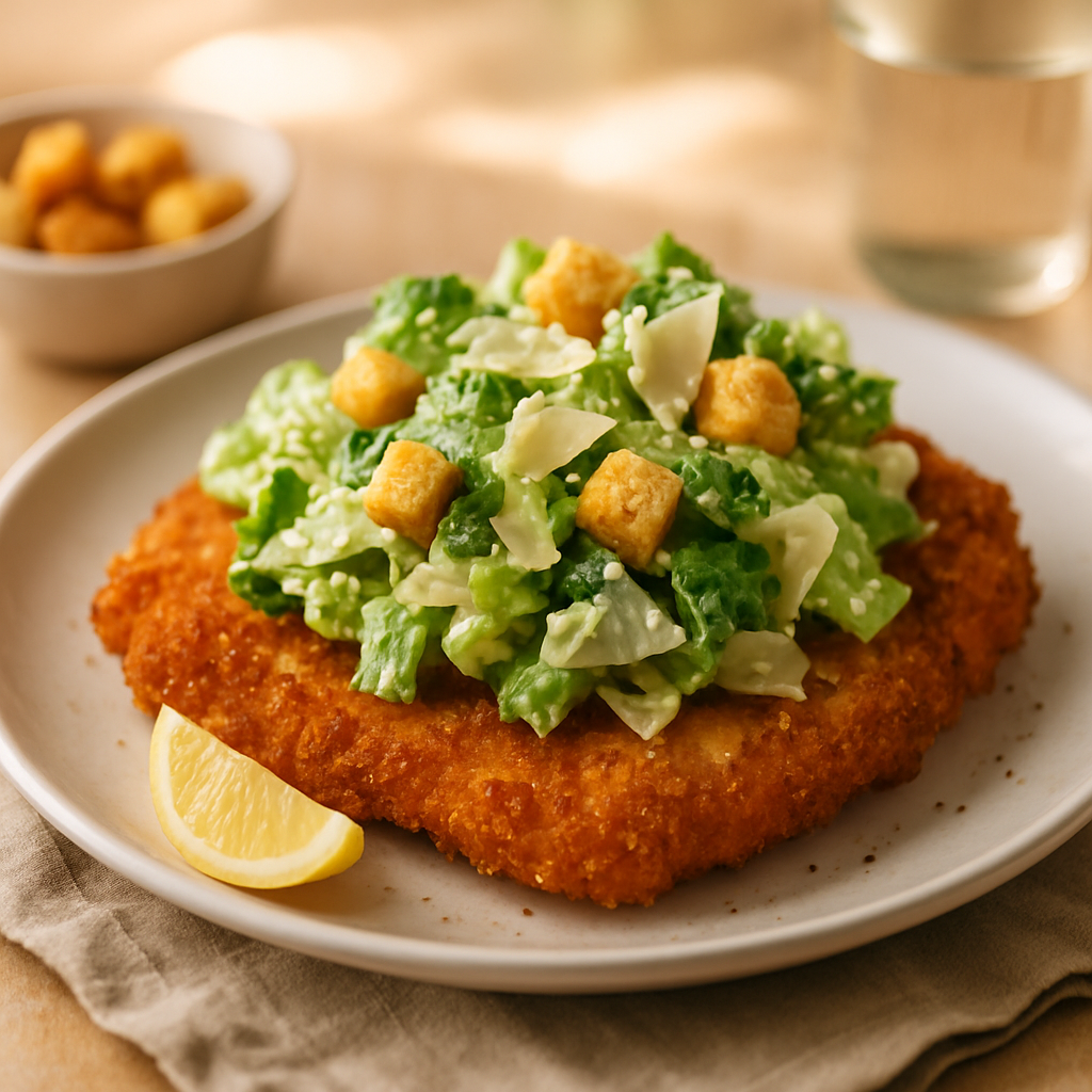 Whole Crispy Chicken Cutlet Caesar Salad | DishGen Recipe