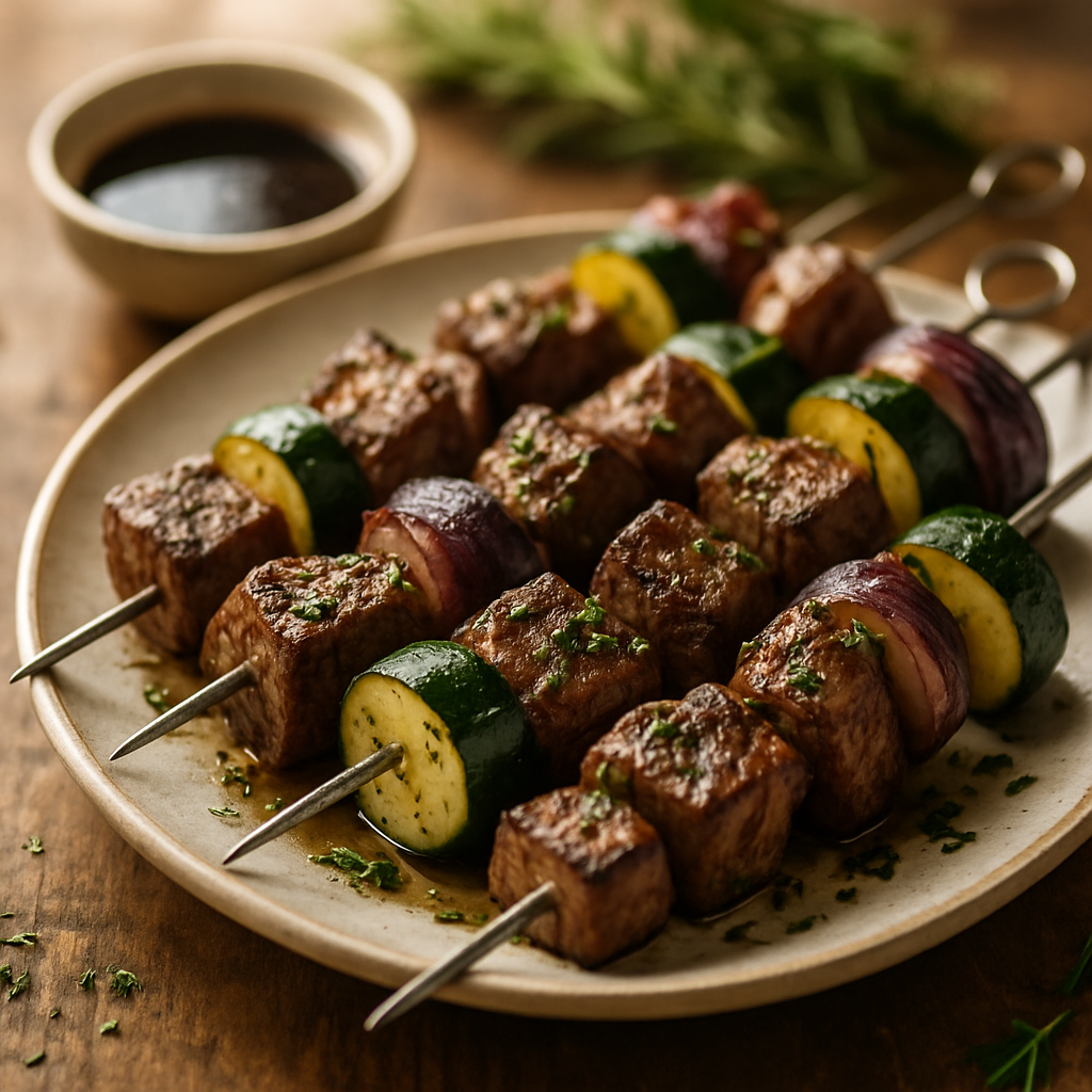Herbed Steak Skewers with Balsamic Marinade | DishGen Recipe